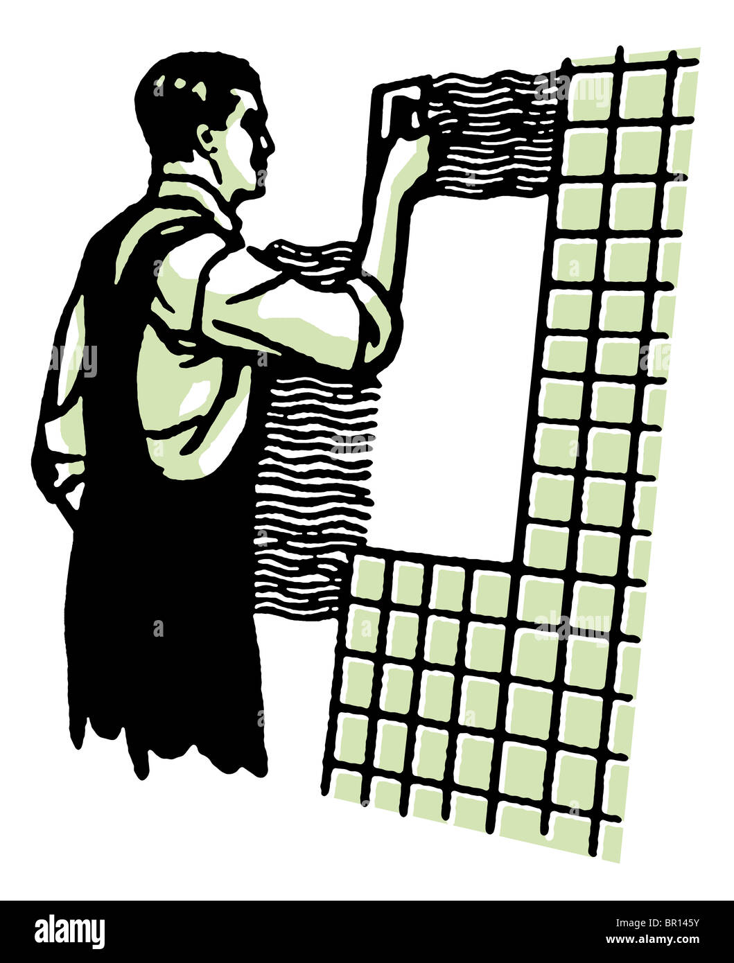 A vintage illustration of a man tiling Stock Photo - Alamy