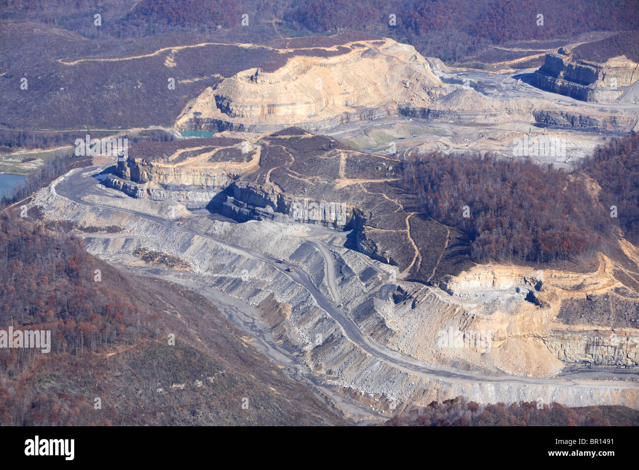 Aerial view of a mountaintop removal coal mining operation in West ...
