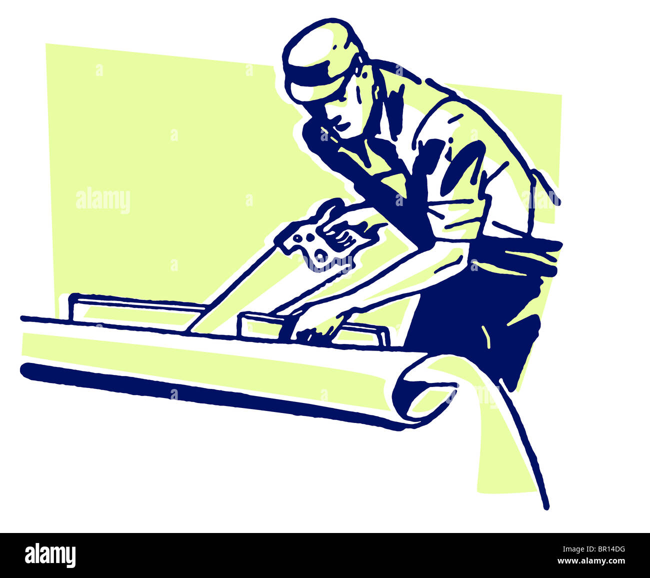 A vintage style drawing of a construction worker Stock Photo - Alamy