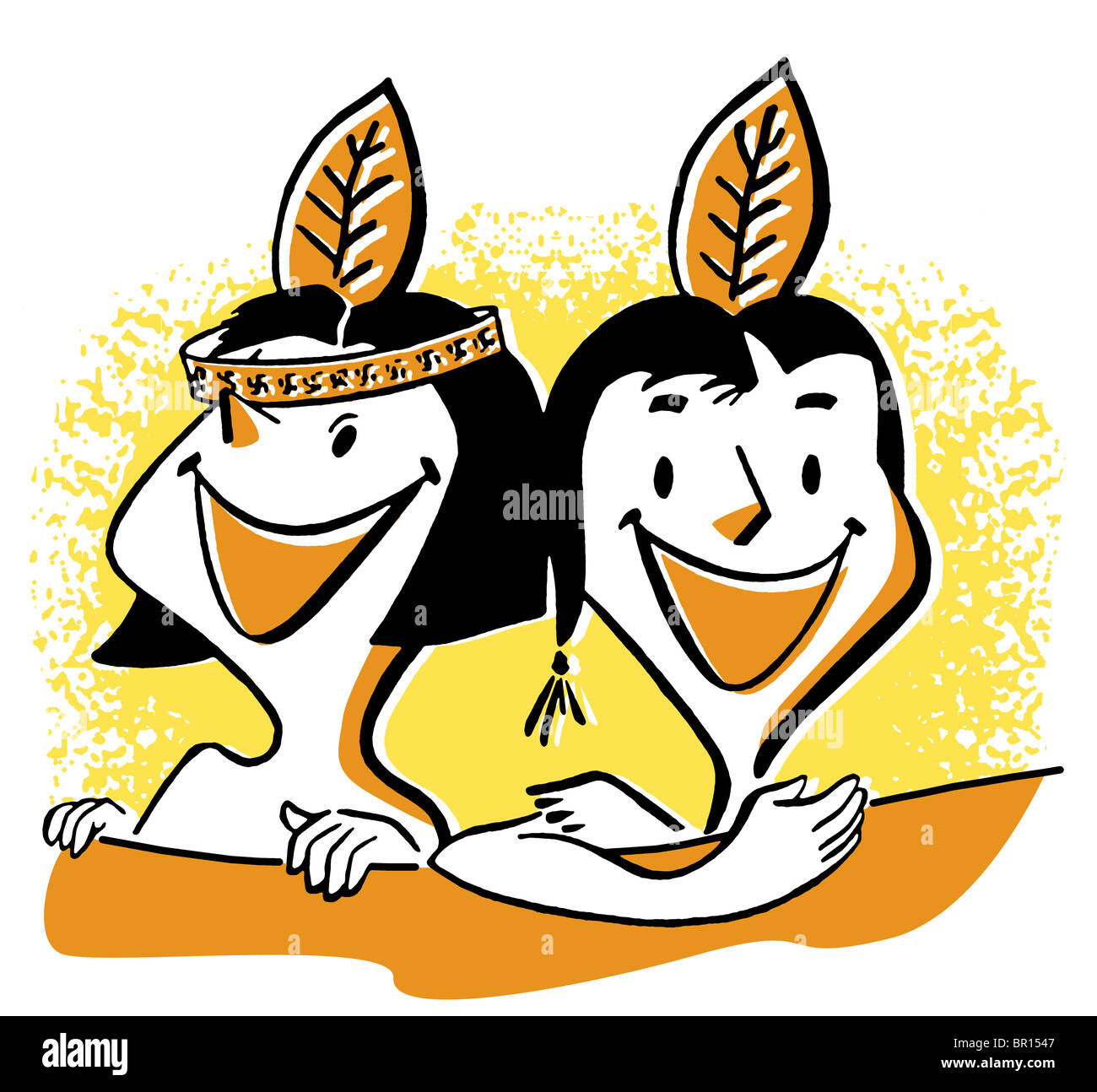 A cartoon style vintage illustration of two young children Stock Photo ...