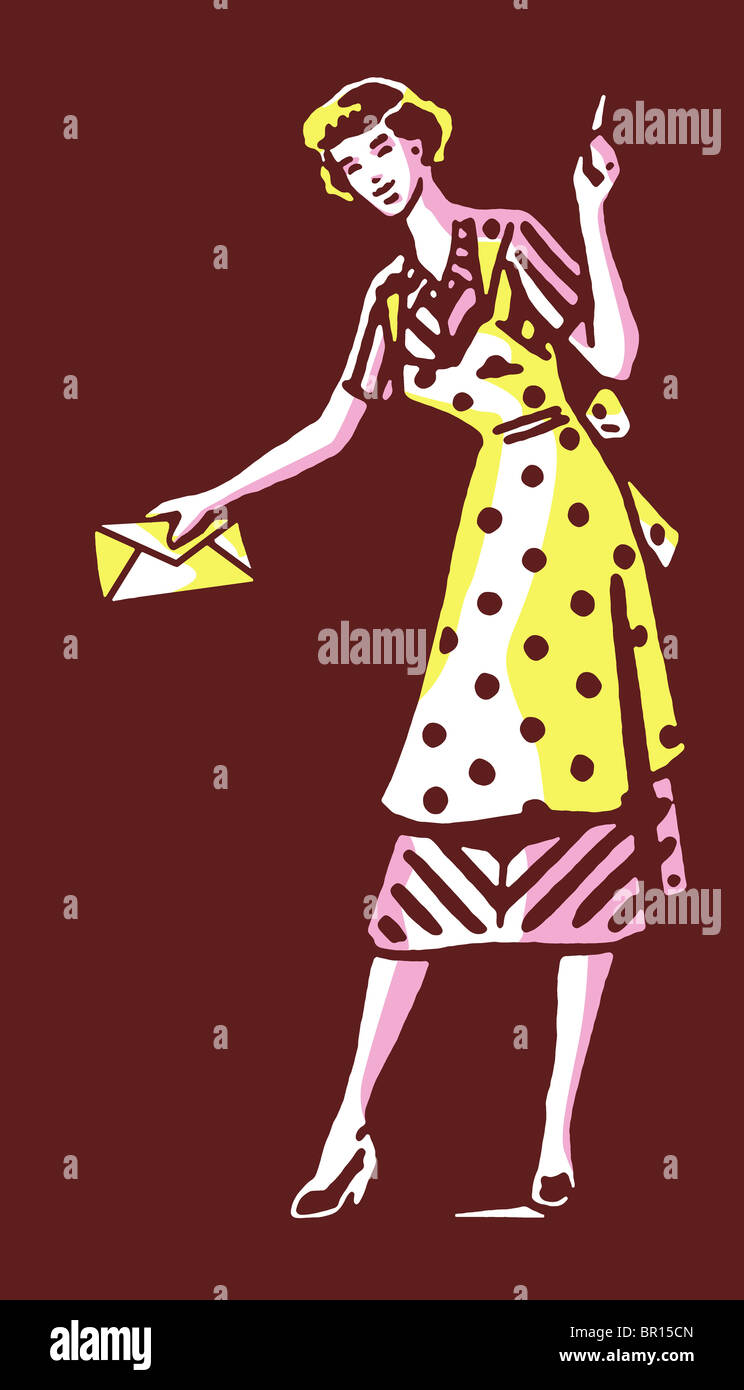 A vintage illustration of a woman pointing Stock Photo - Alamy
