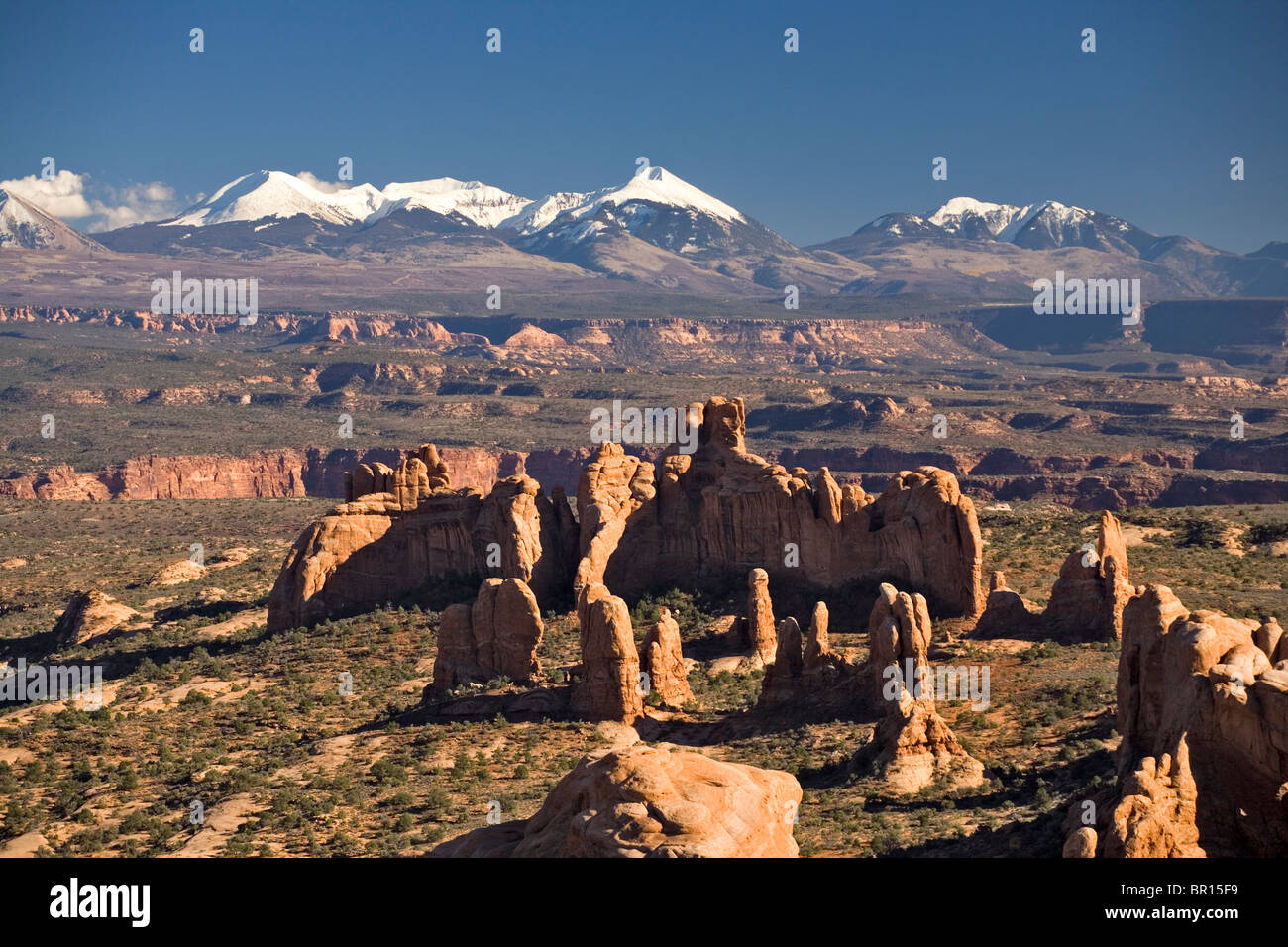 Rock formations and mountains in Arches National Park, Moab, Utah Stock ...