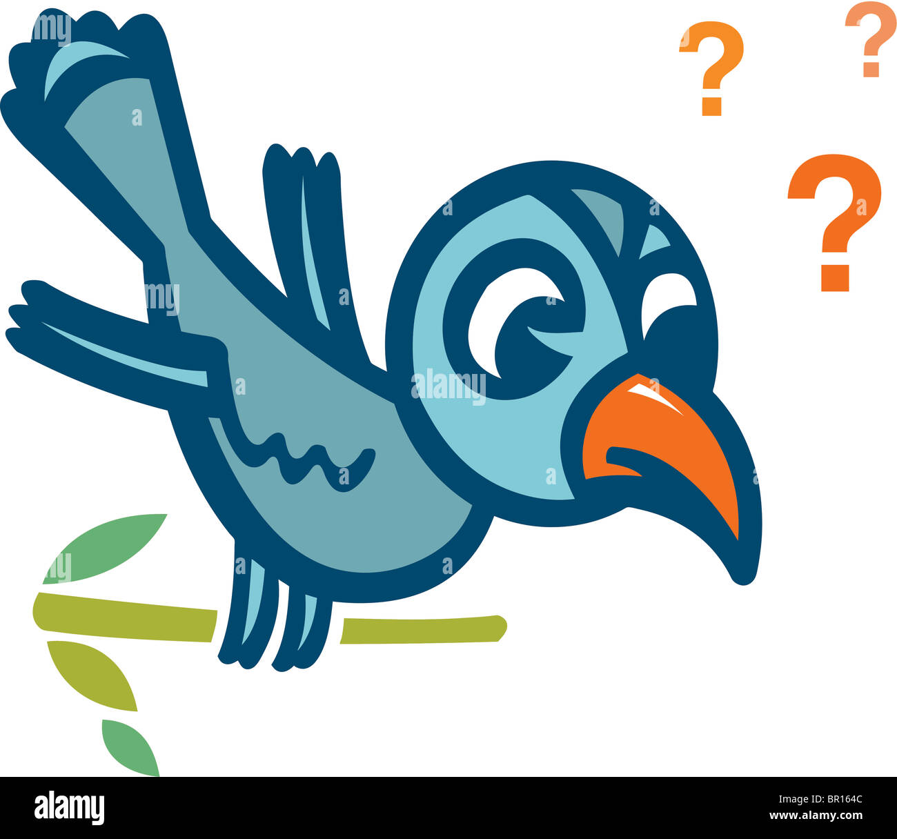 Bird perching on tree branch with question mark Stock Photo - Alamy