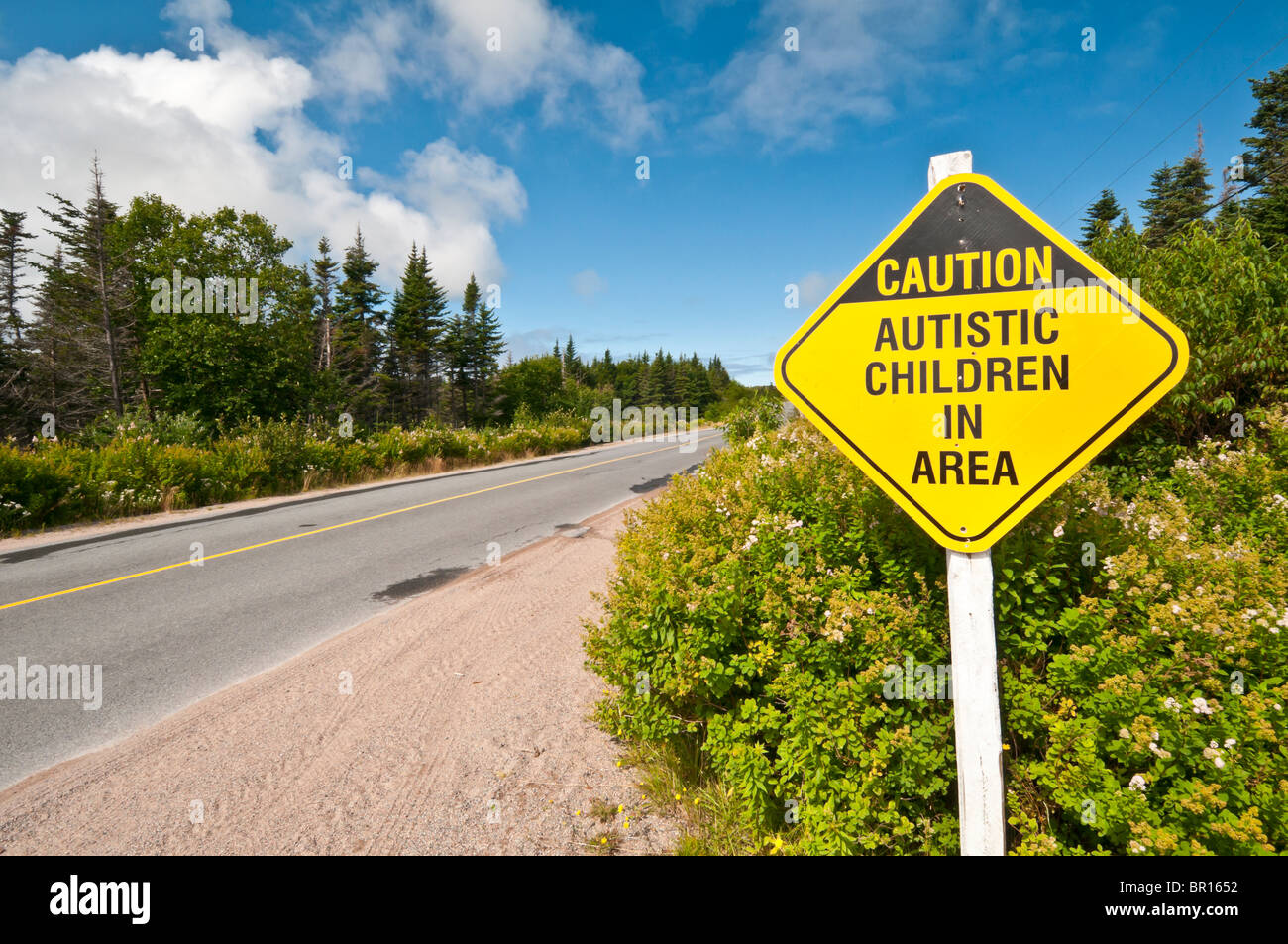 Caution Autistic Children in Area, road sign, Elliston, Bonavista ...