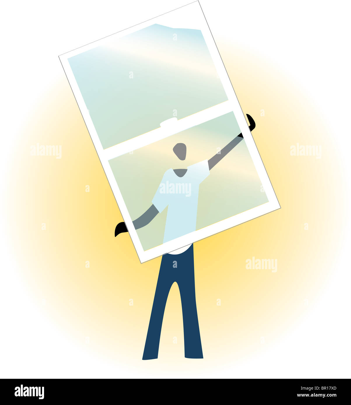 A window installer holding a glass pane Stock Photo - Alamy