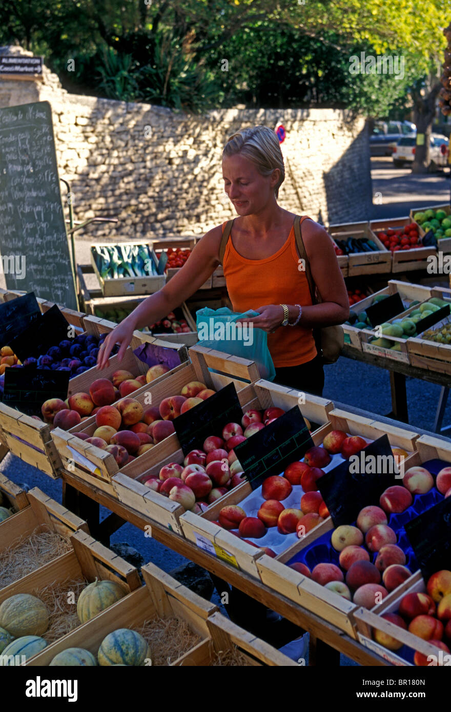 1, one, French woman, tourist, fruit and vegetable market, market ...