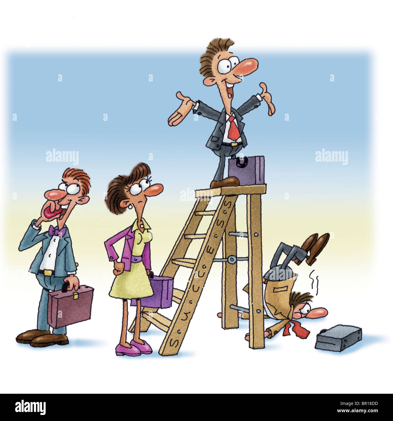 Cartoon Illustration Man Climbing Ladder High Resolution Stock ...