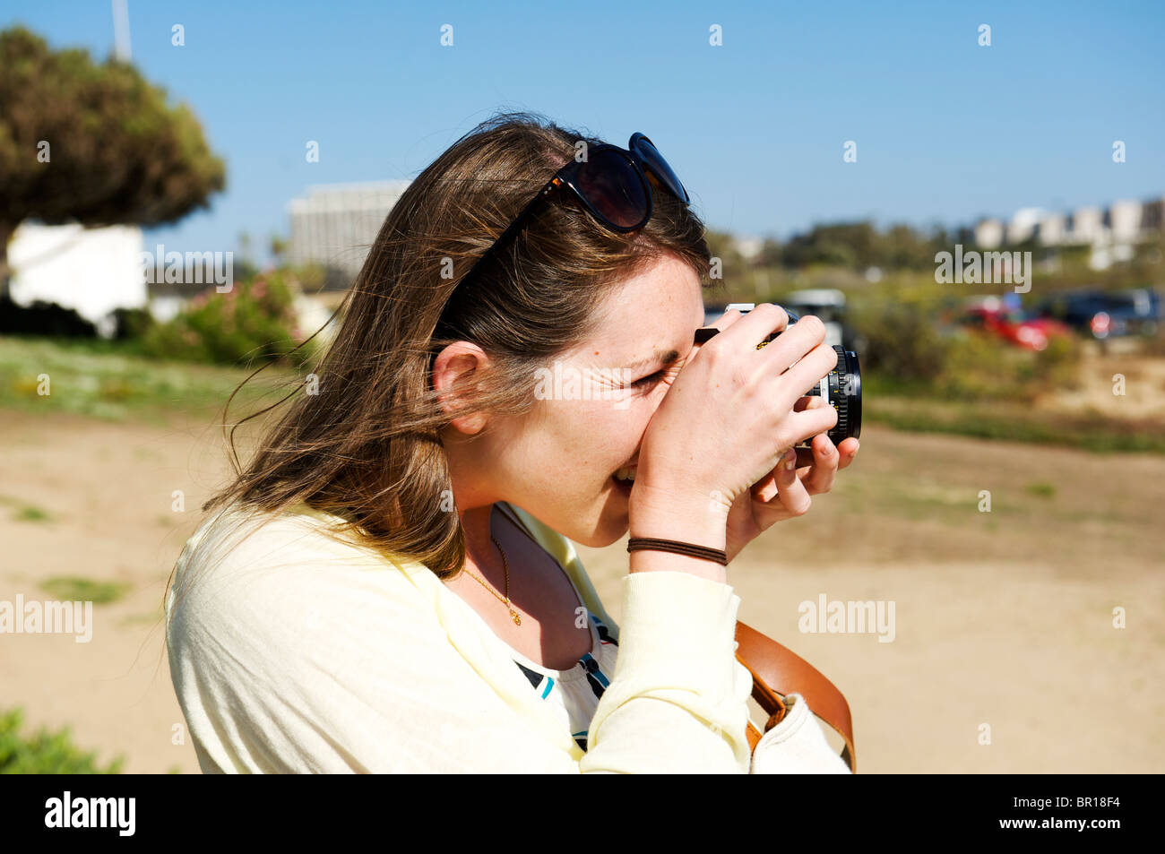 Pretty girl and her camera at the Torrey Pines Glider Port near San ...
