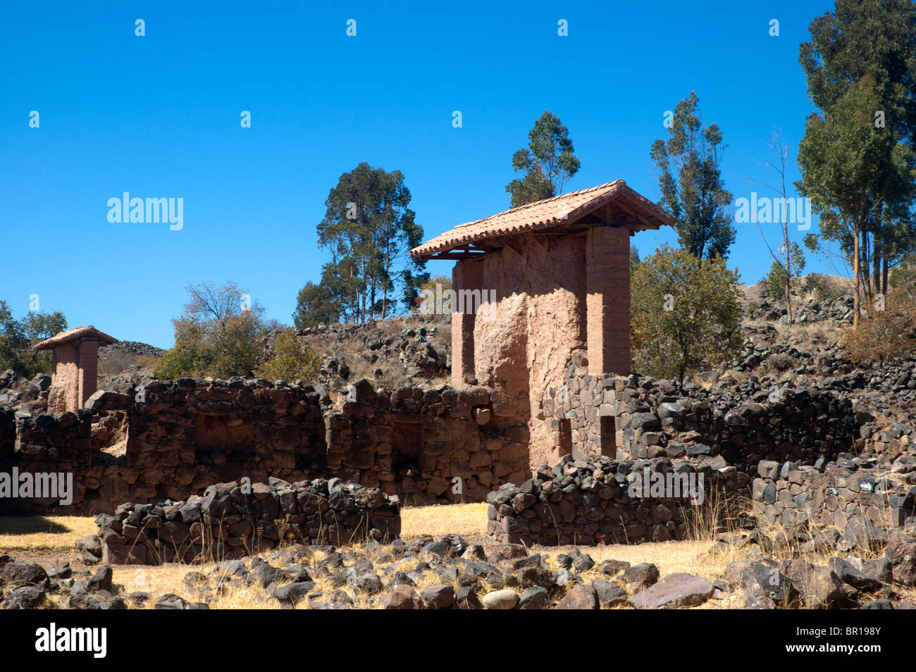 Inca ruins at the old Temple of Viracocha, Raqchi, on the road between ...