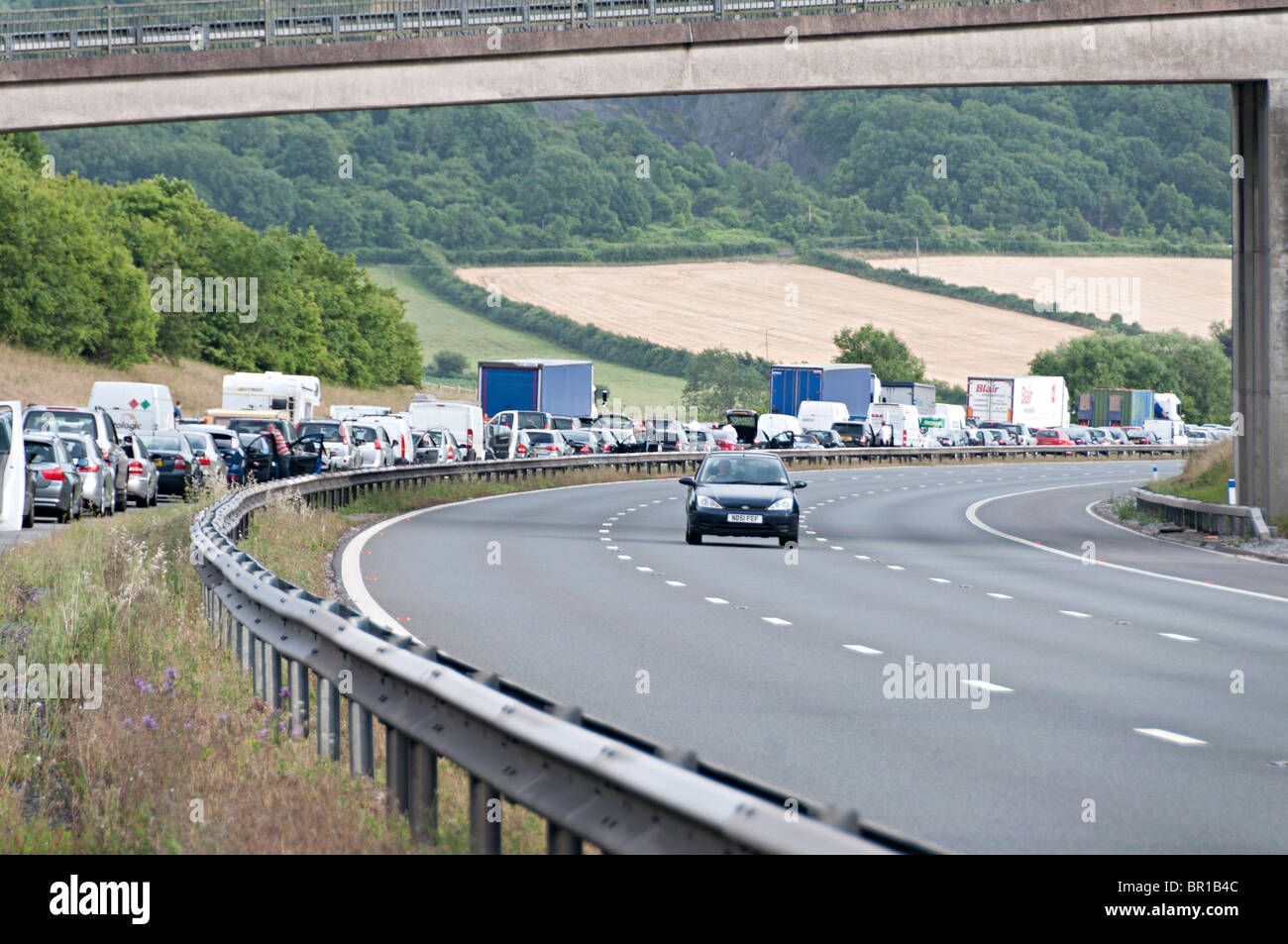a closed m5 motorway with one carriageway closed to traffic following ...