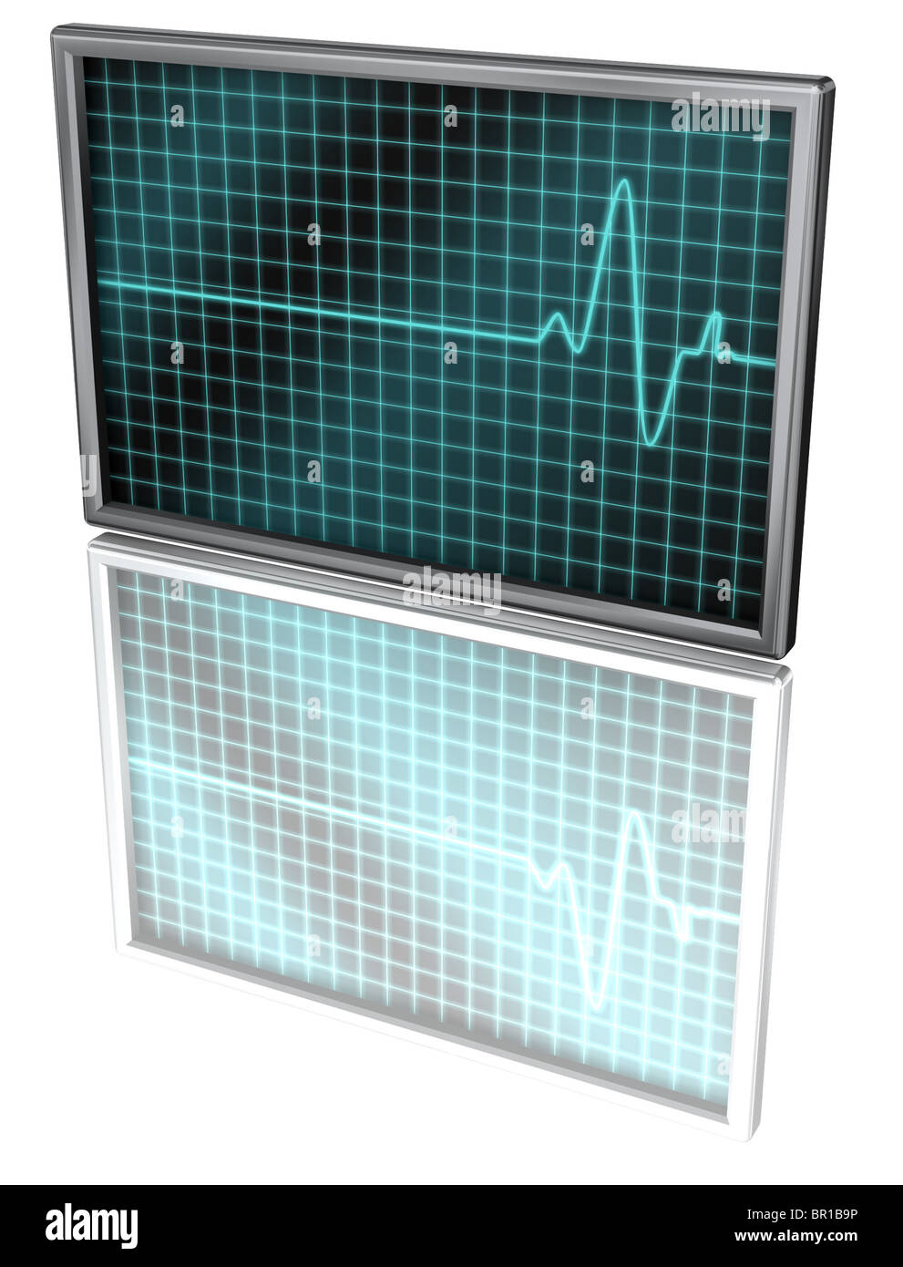 A floating cardio grid display with reflection on white background ...
