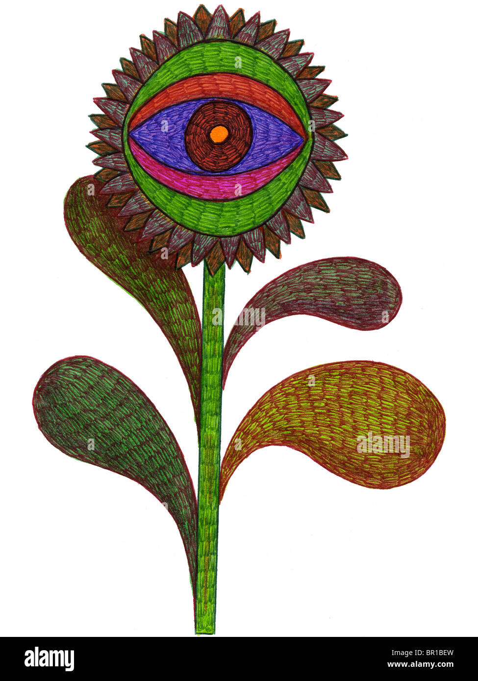 A hand drawn illustration of a flower with an eye Stock Photo - Alamy