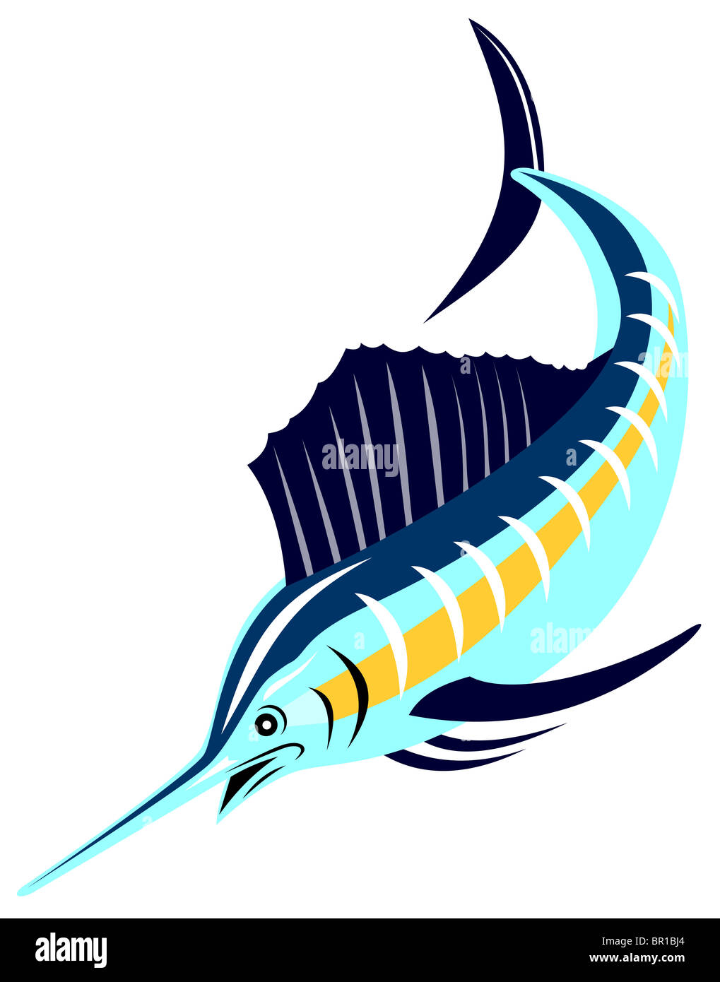 retro style illustration of a sailfish or billfish jumping on isolated ...