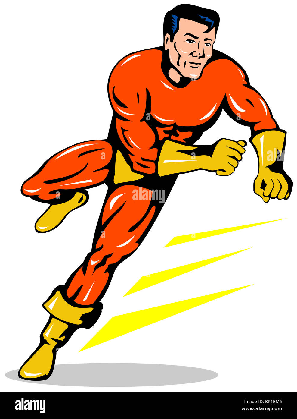 comics style illustration of a superhero running punching isolated on ...