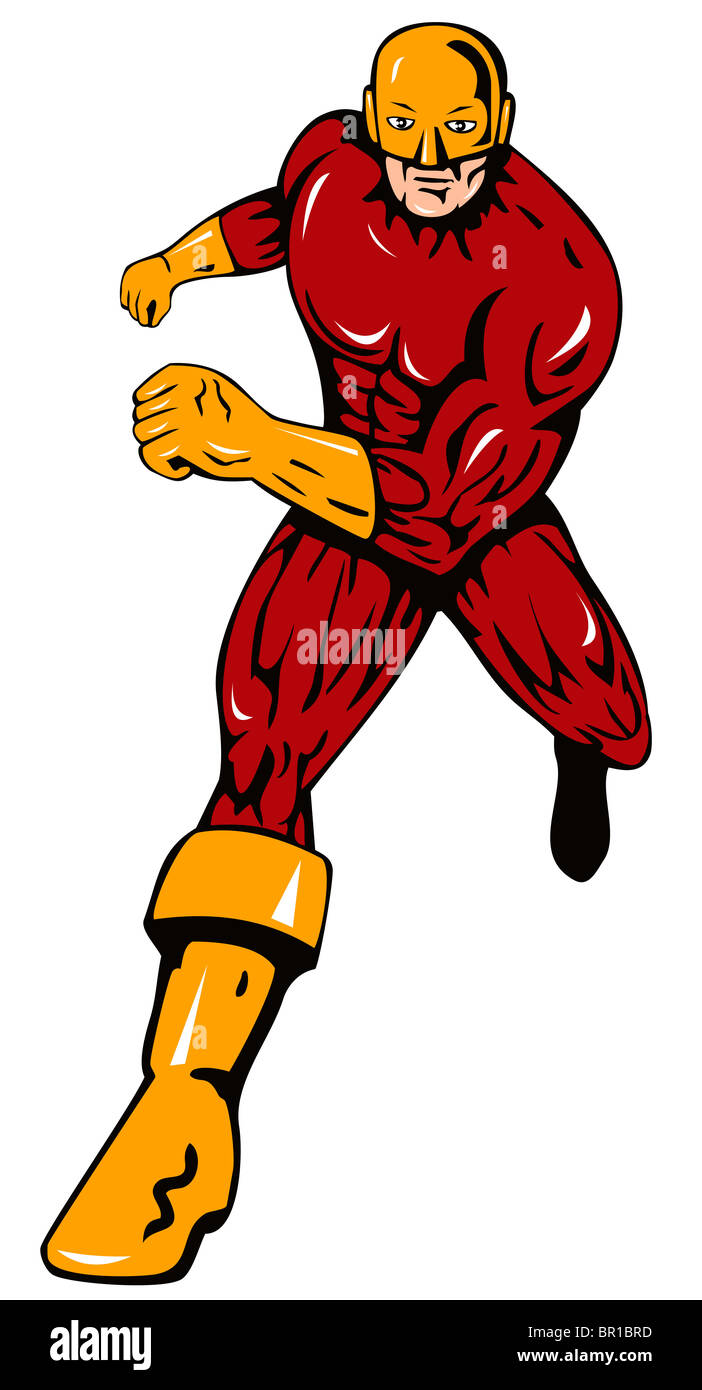illustration of a masked superhero running towards you Stock Photo - Alamy