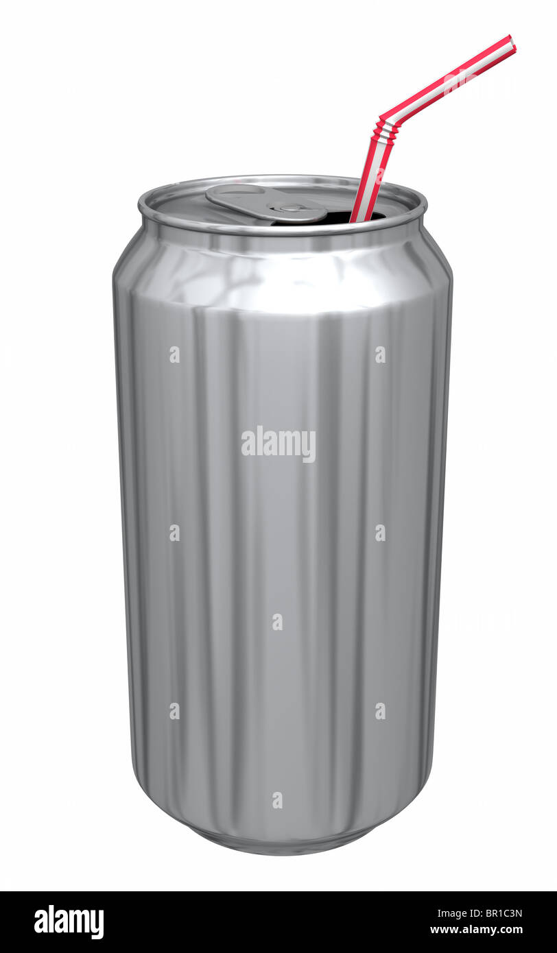 a typical soda can that has no label with a flexible drinking straw in ...