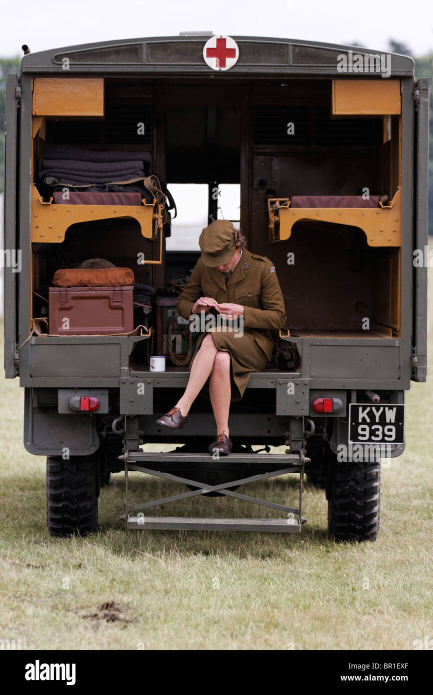 Uniformed Woman of the First Aid Nursing Yeomanry service in an Austin ...