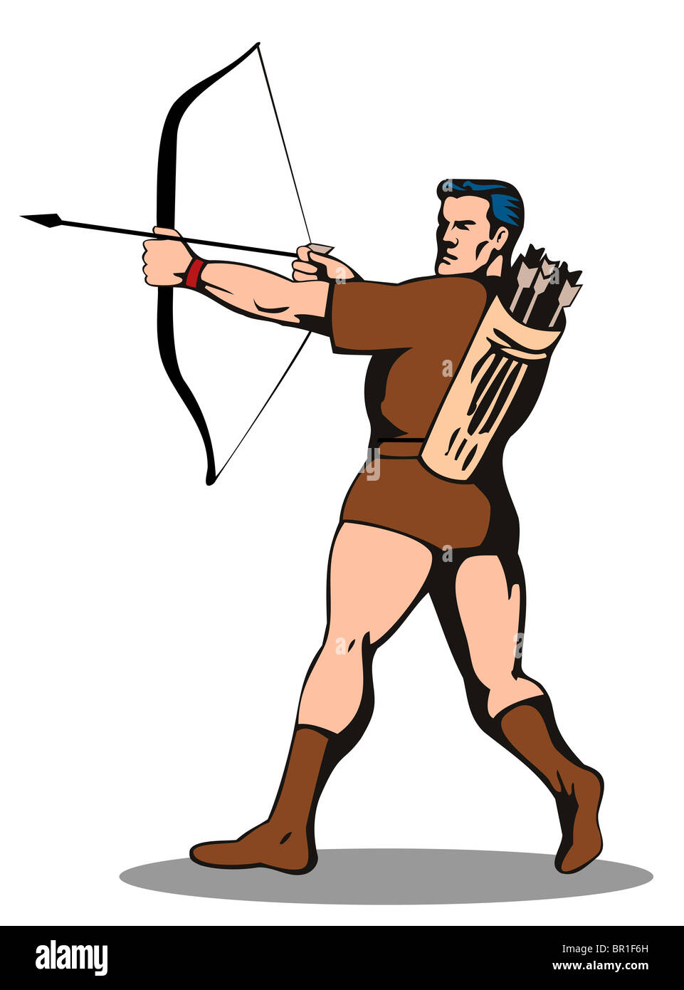 illustration of robin hood or a male archer aiming bow and arrow side ...