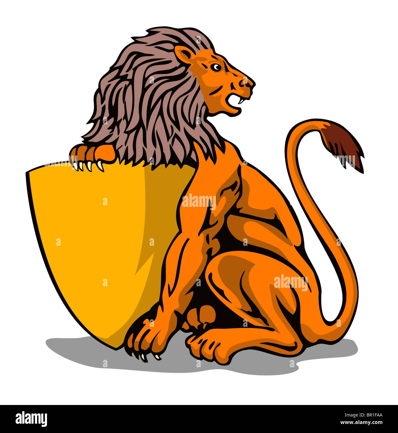 illustration of a lion sitting looking to side with shield isolated on ...