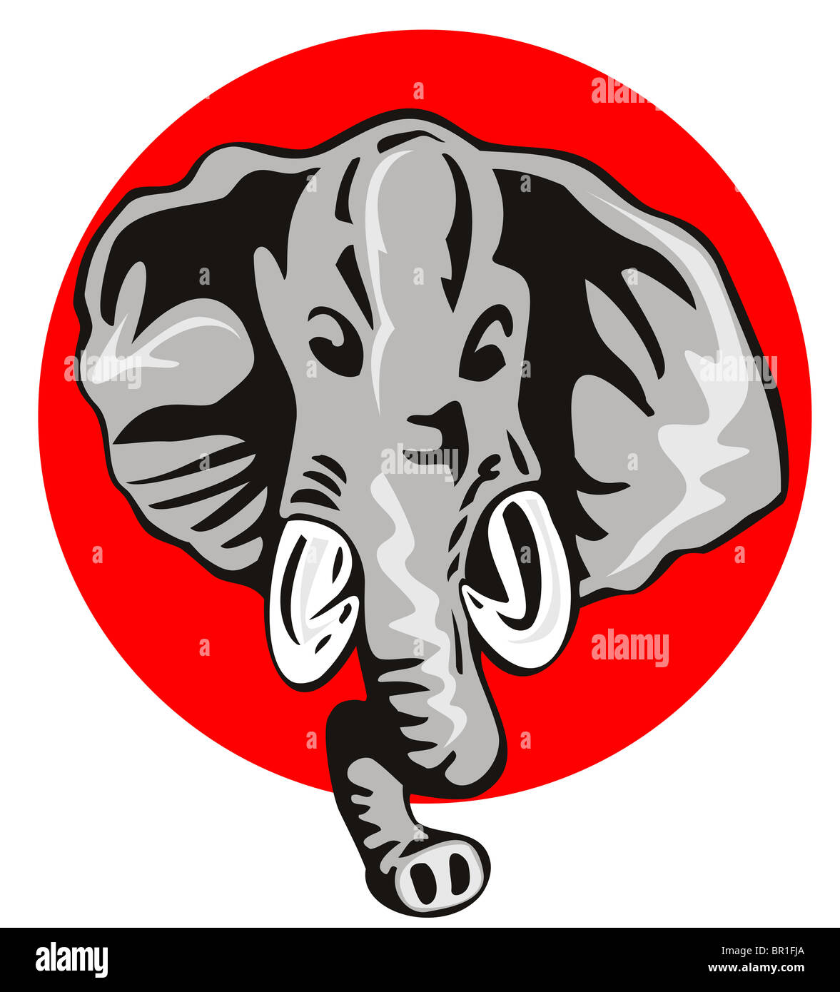 illustration of an african bull elephant head front view set inside ...