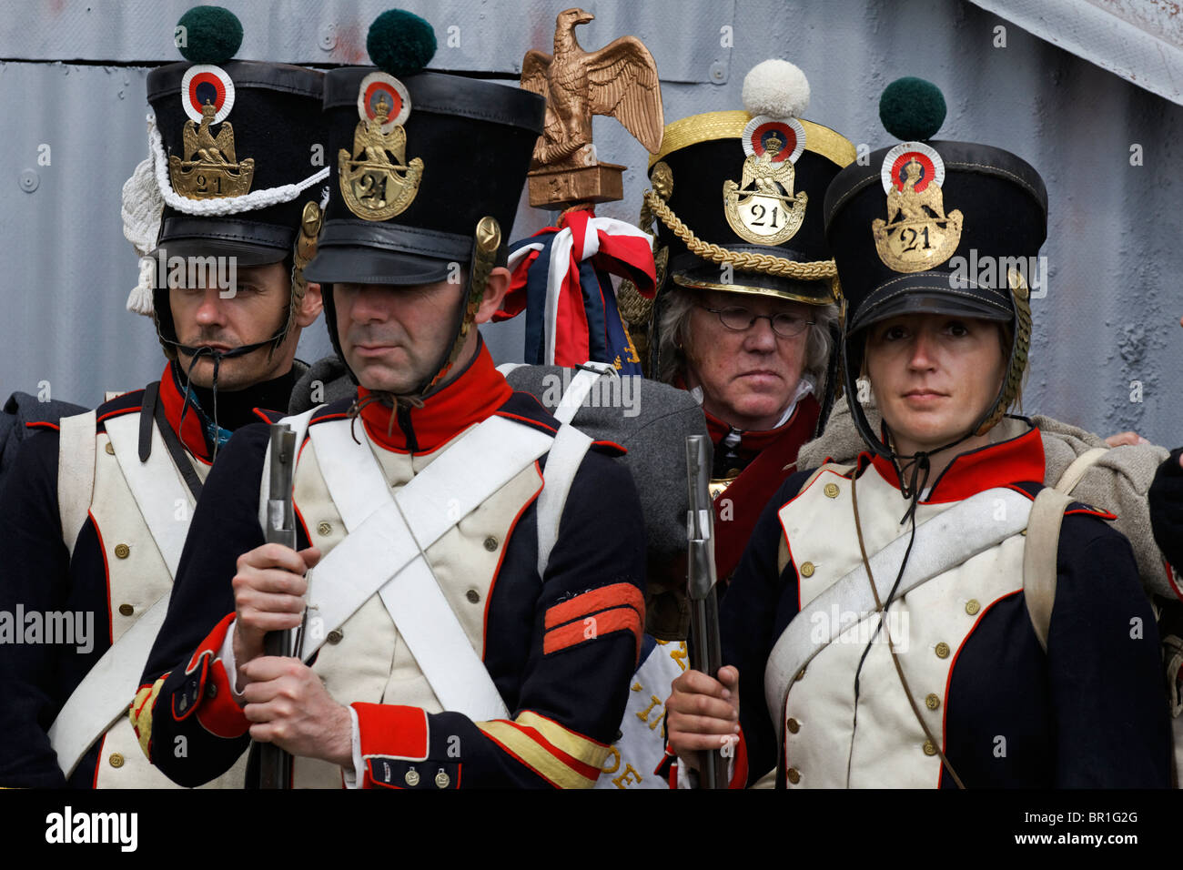 Napoleonic 21st Line Infantry Soldiers Regiment Carrying Eagle Standard ...