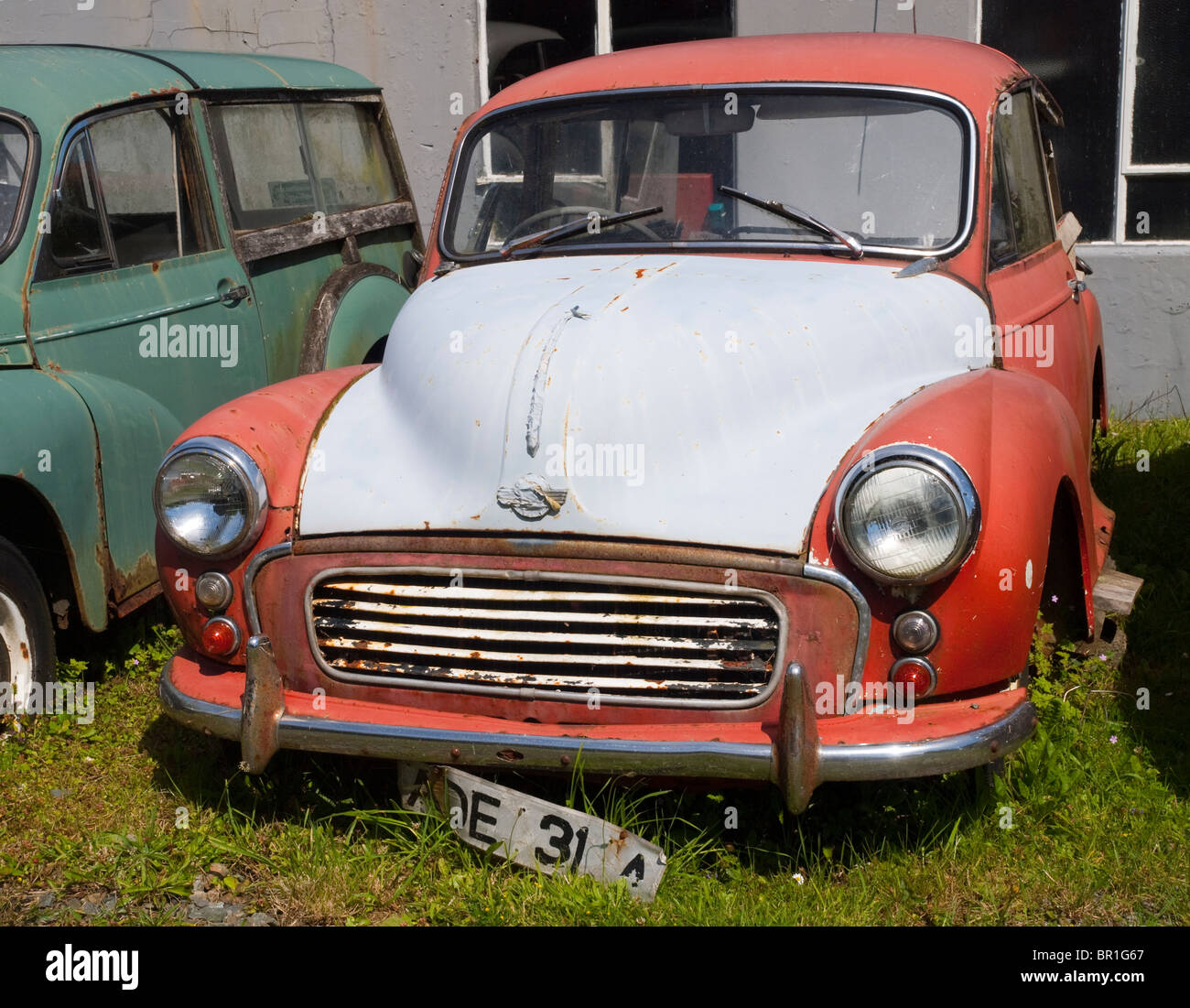 A classic Morris Minor motor car in need of repair Stock Photo - Alamy