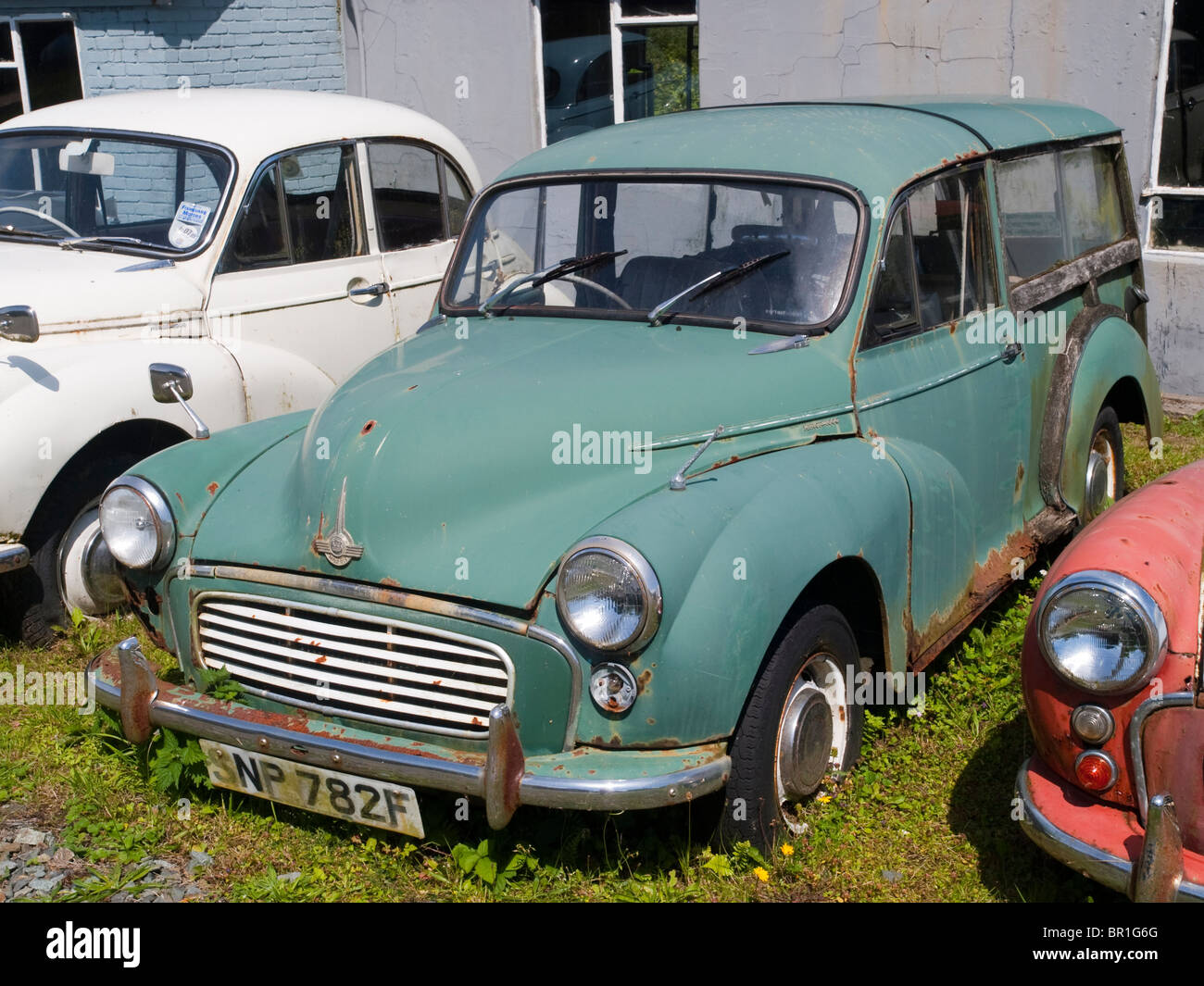 A classic Morris Minor motor car in need of repair Stock Photo - Alamy