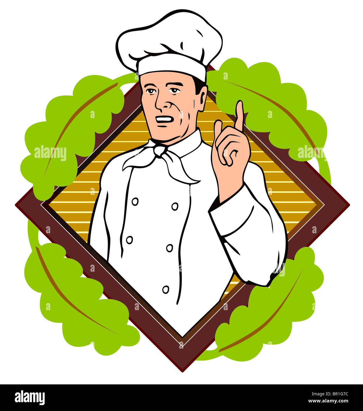 illustration of a male chef cook baker with finger pointing up and ...