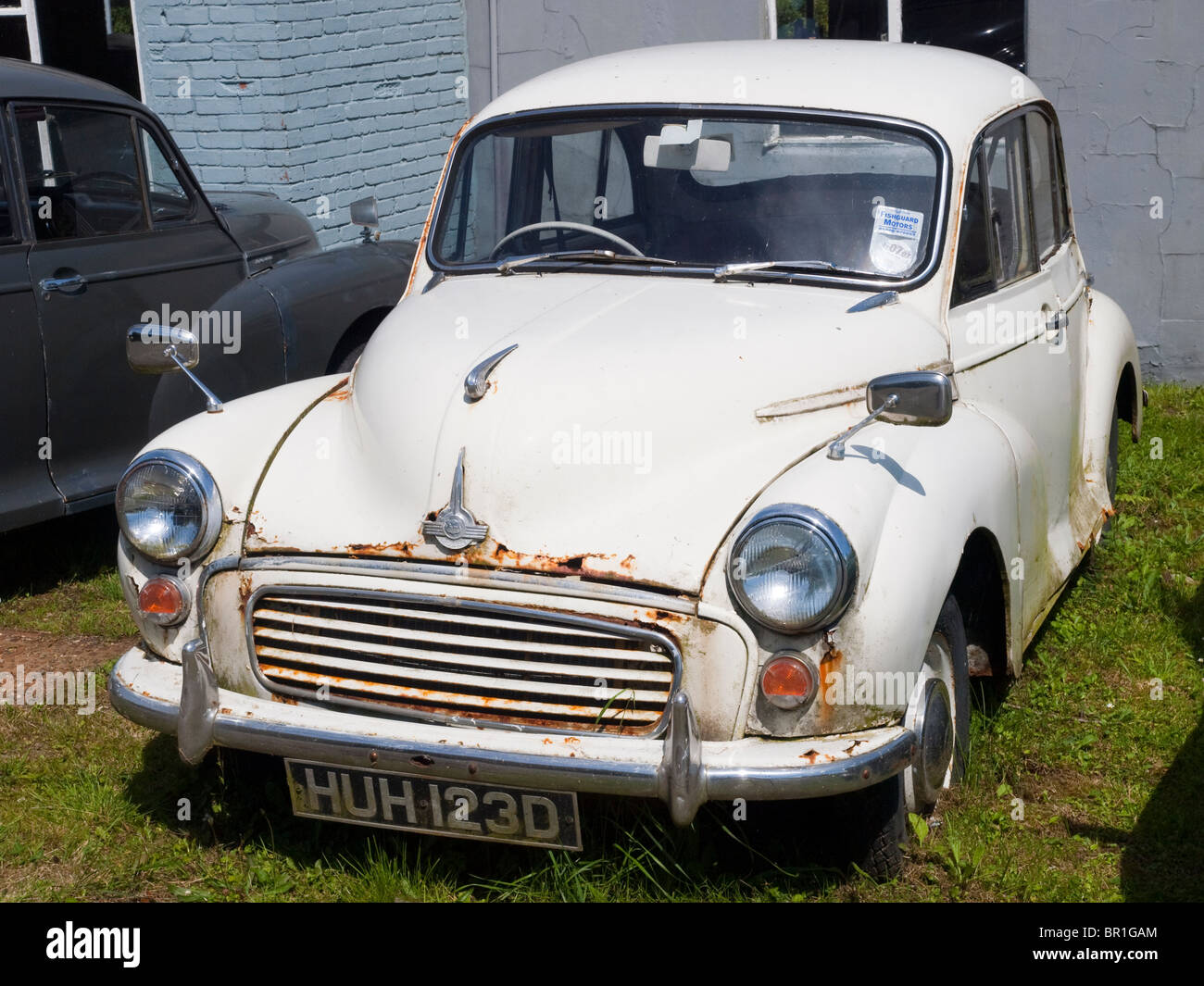 A classic Morris Minor motor car in need of repair Stock Photo - Alamy