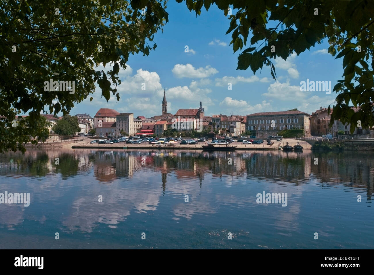Bergerac, Dordogne, France, seen across the river Dordogne from the ...