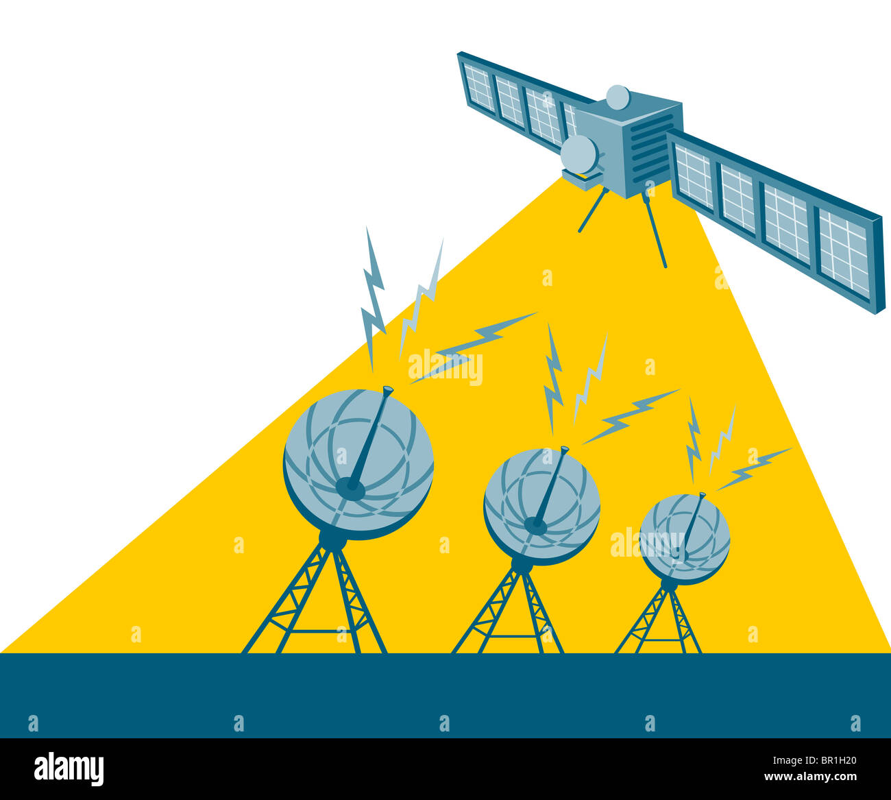 satellite beaming signal from satellite dish communications tower done ...