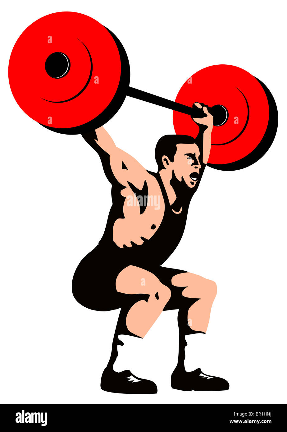 illustration of male weightlifter lifting heavy weights viewed from the ...