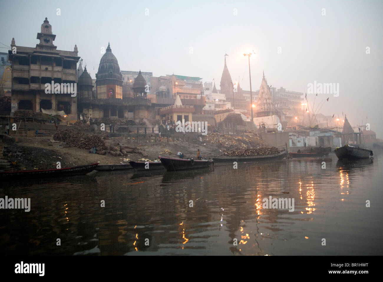 The Burning Ghat from the river Ganges, Varanasi, Uttar Pradesh, India ...