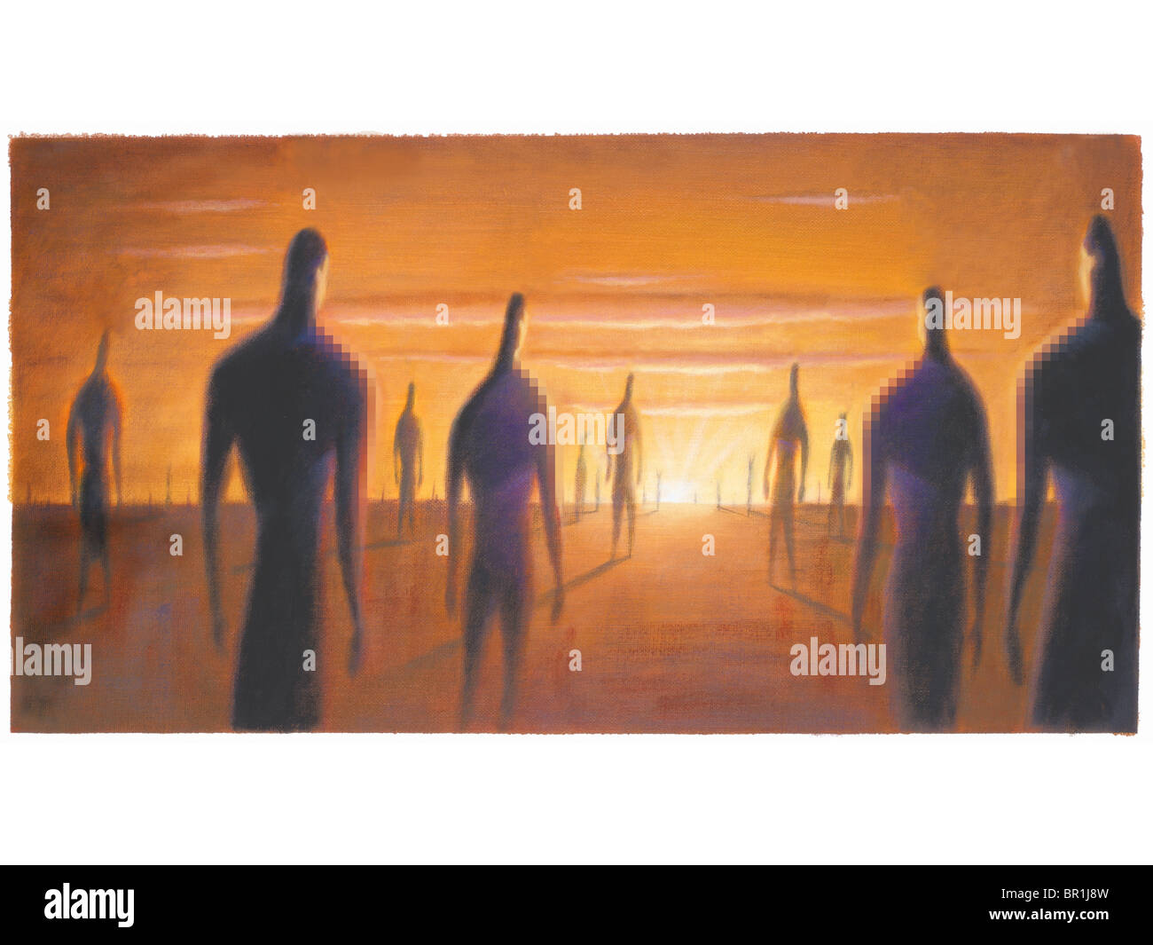 People walking towards the sun in the desert Stock Photo - Alamy