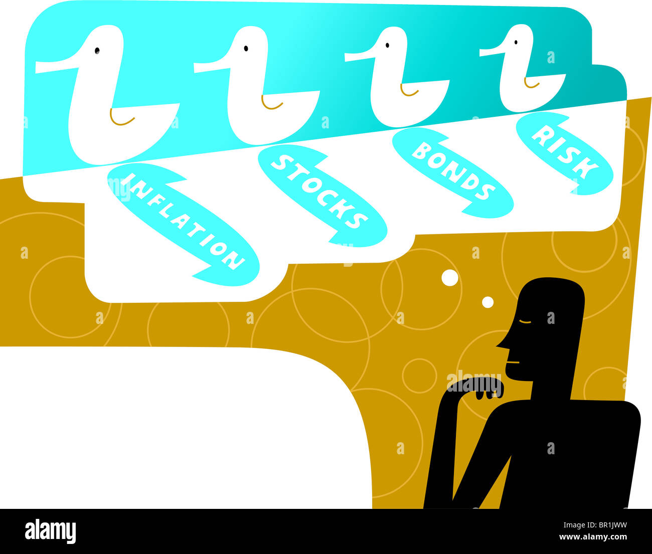 Man looking at his financial ducks in a row Stock Photo - Alamy
