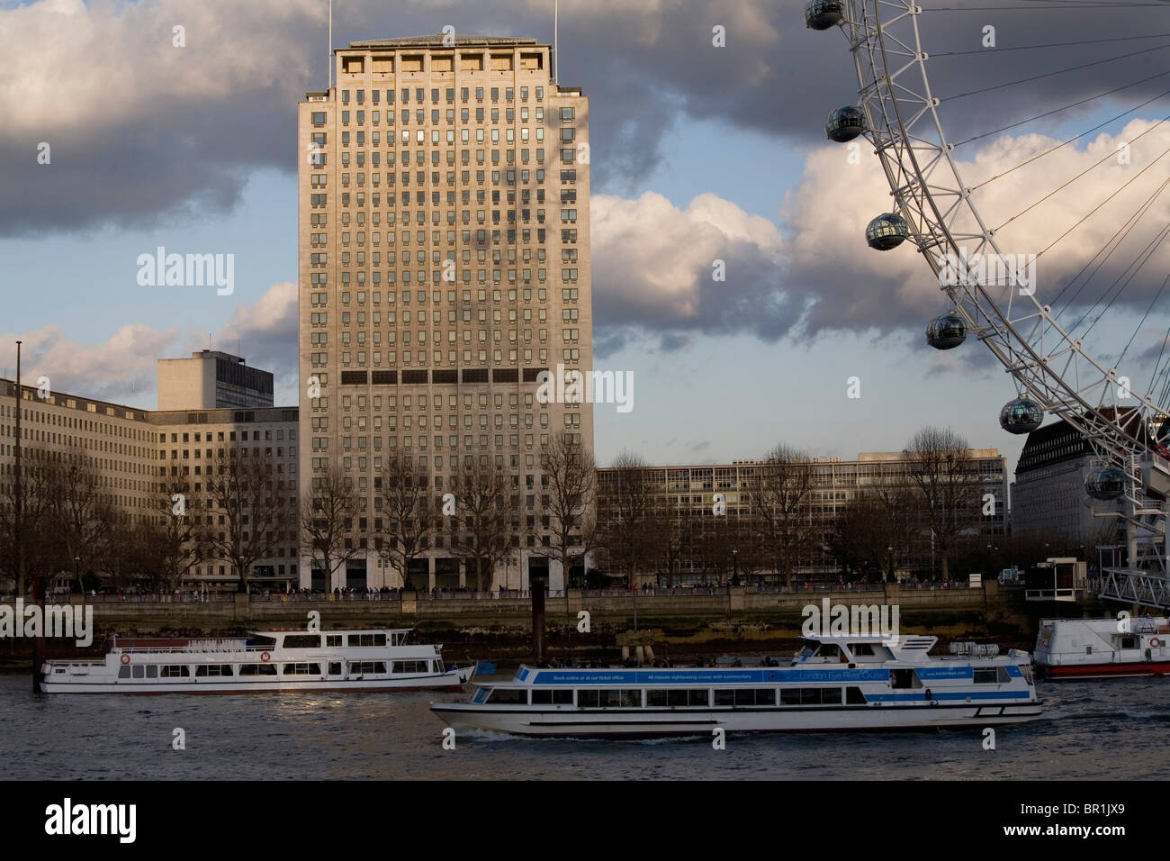 Capsules of the London Eye with the Shell Building South Bank London ...