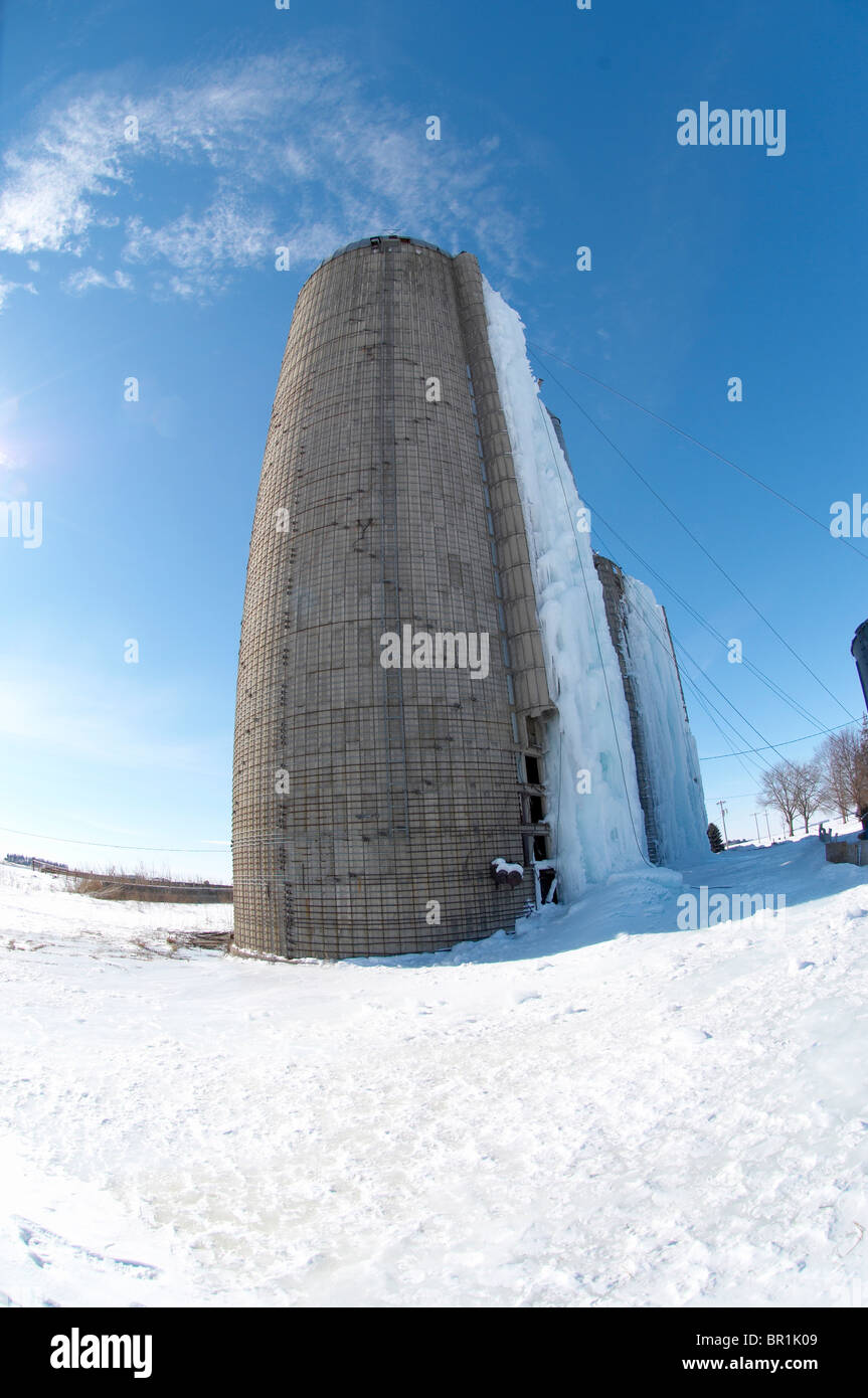 Ice Climbing on farm silos in Iowa Stock Photo - Alamy