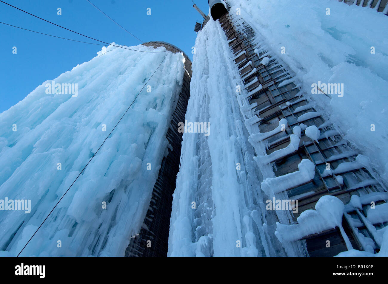 Ice Climbing on farm silos in Iowa Stock Photo - Alamy