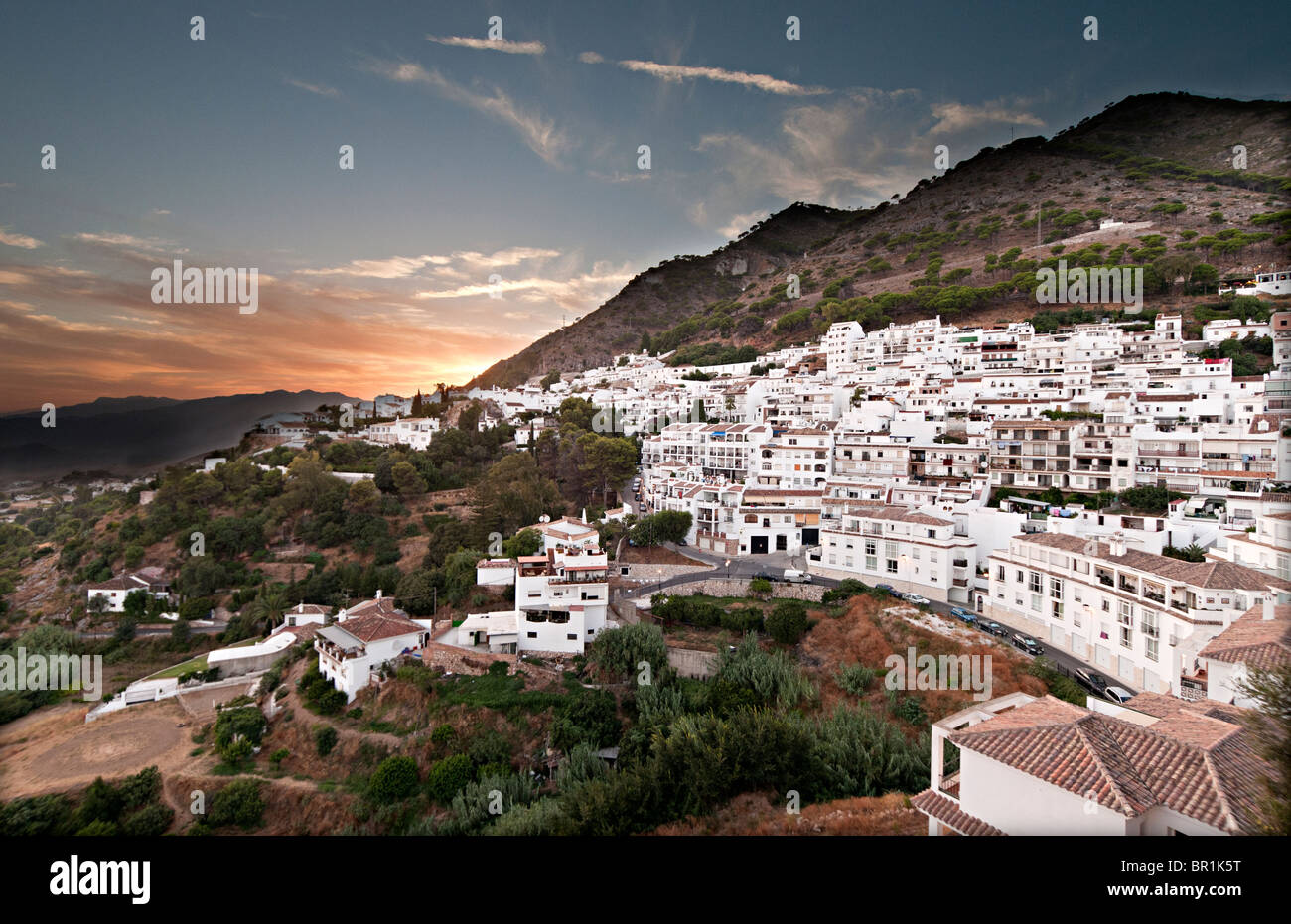 white spanish houses in mijas spain at sunset Stock Photo - Alamy
