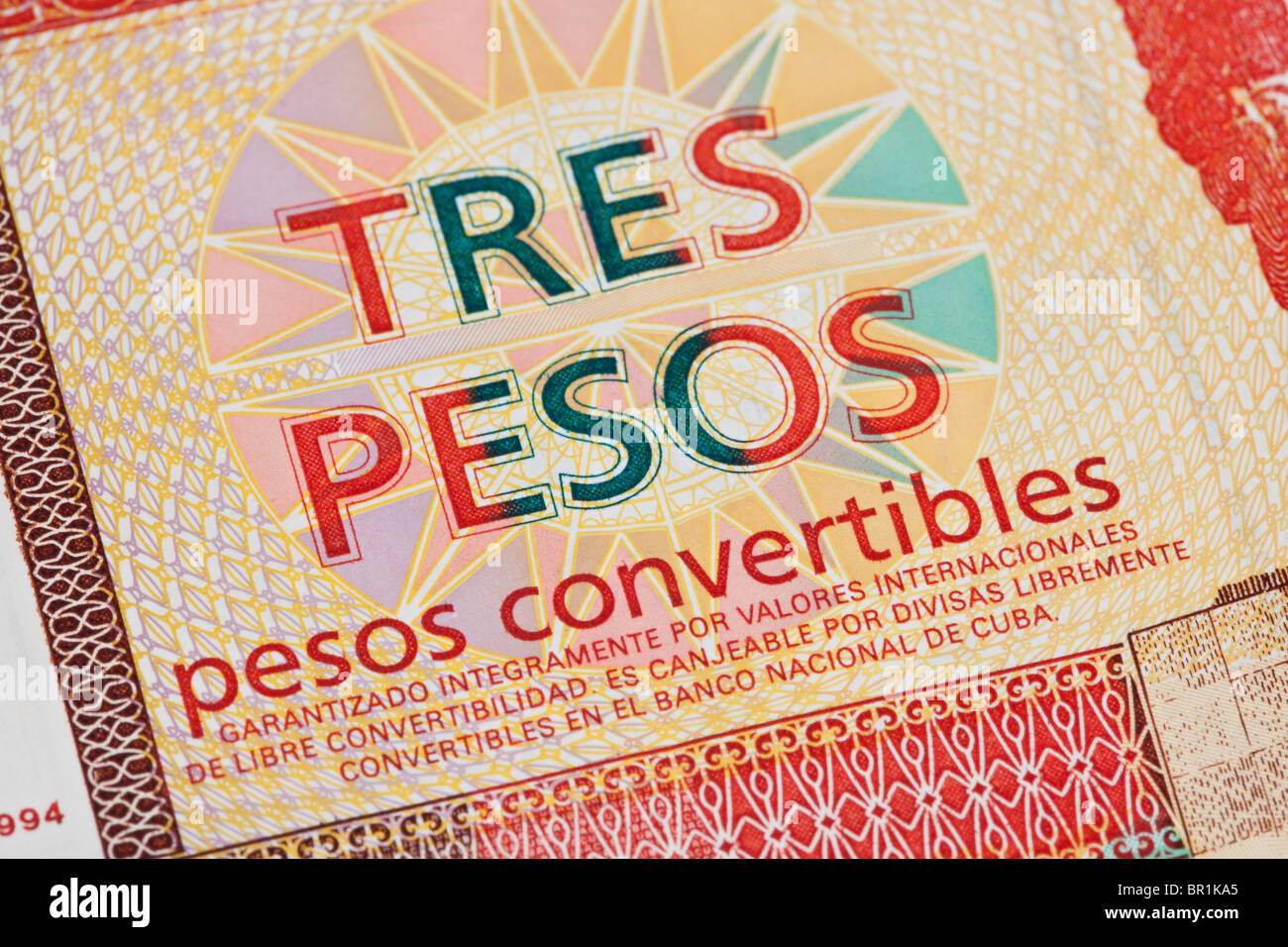 Cuban three pesos bill detail Stock Photo - Alamy