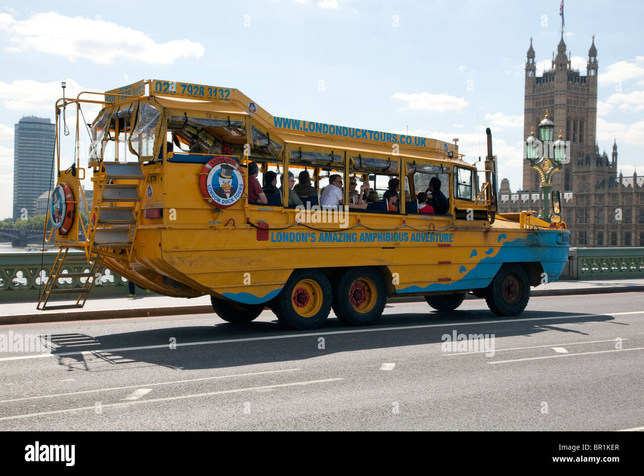 London Duck Tours amphibious vehicle on Westminster Bridge Stock Photo ...