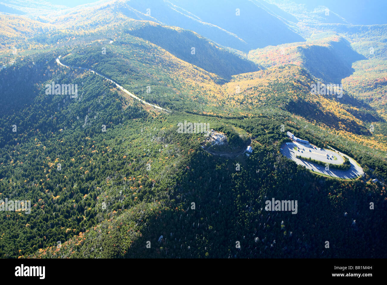 Aerial view of the summit of Mt. Mitchell, the highest point in the ...