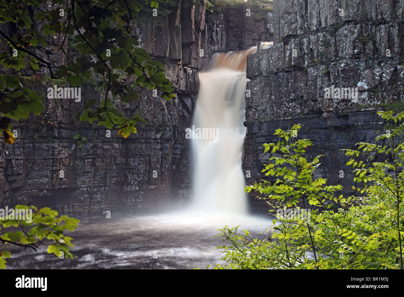 The River Tees Flowing Over High Force Waterfall Upper Teesdale County ...
