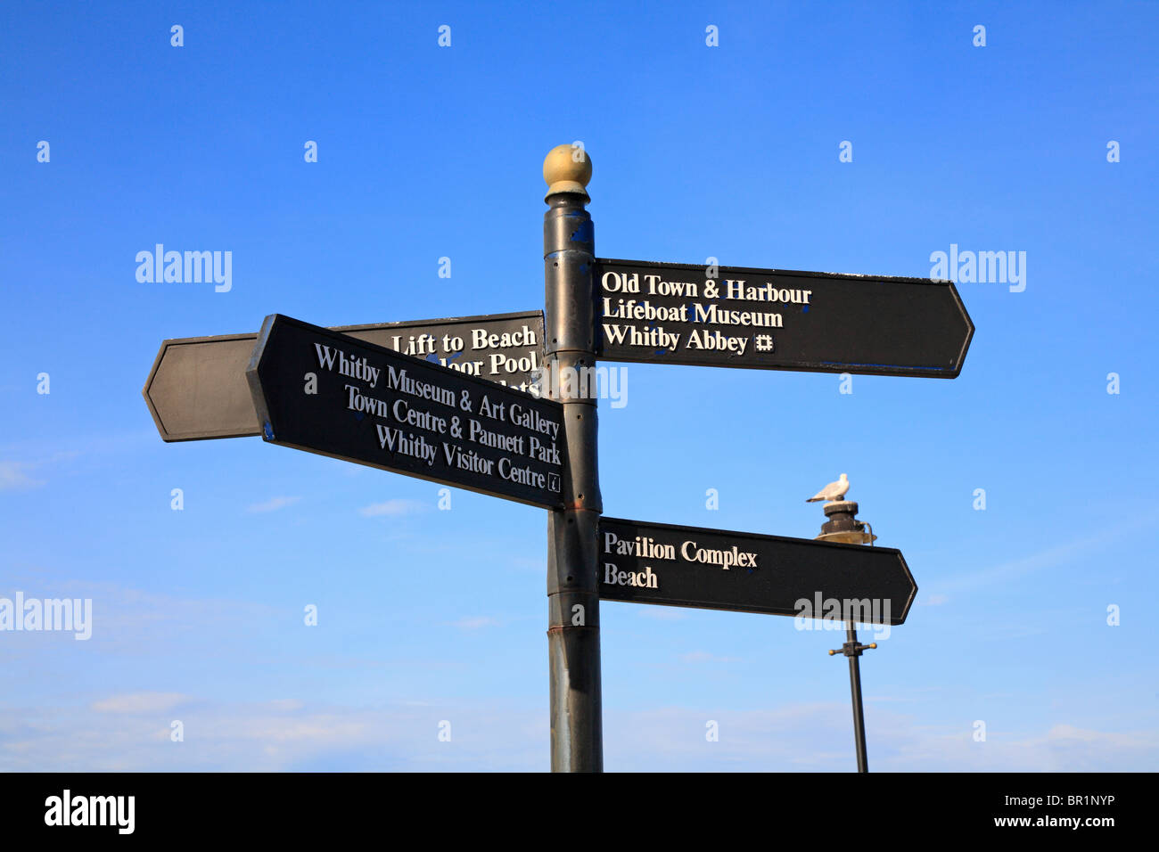 Tourist information signpost, Whitby, North Yorkshire, England, UK ...