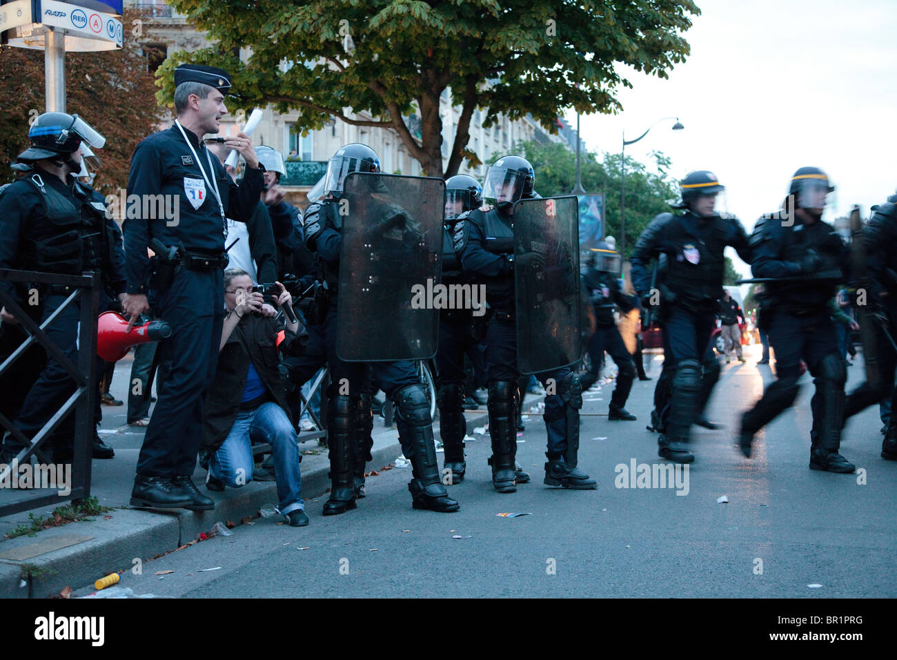 French riot police (CRS) confront protesters, during demonstration over ...