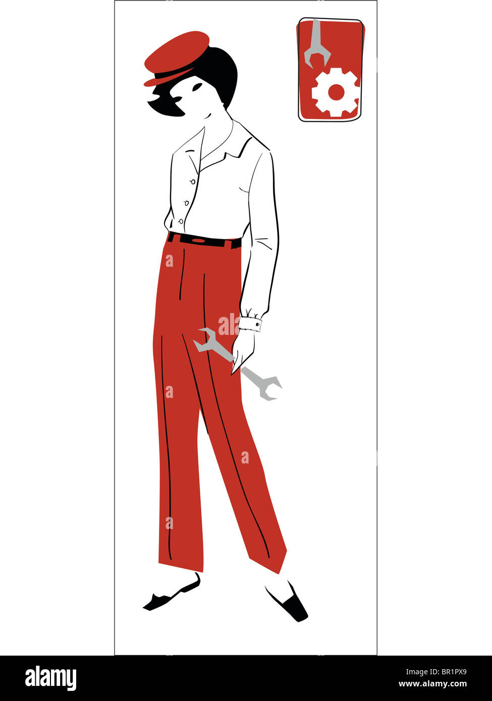 A retro inspired illustration of a female engineer Stock Photo - Alamy