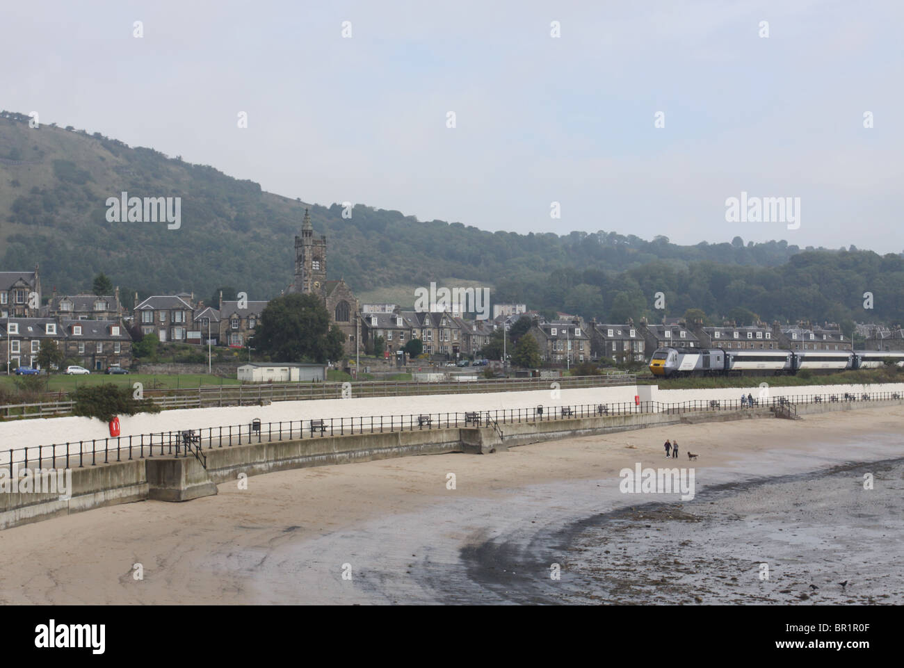 East coast train passing through Burntisland Fife Scotland September ...