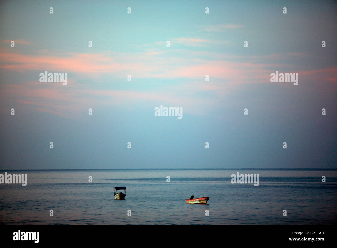 Pangas float in a protected cove at Santa Catalina, Panama Stock Photo ...