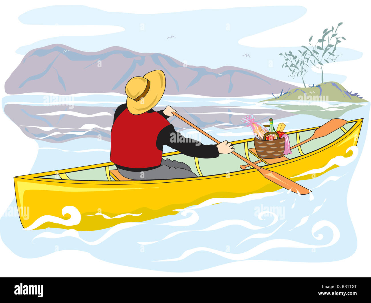 Canoe On River Drawing