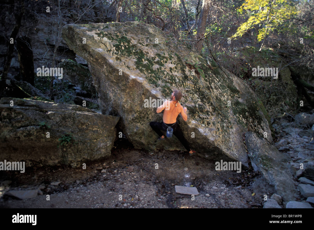 Climber bouldering on an overhang in Austin, Texas Stock Photo - Alamy